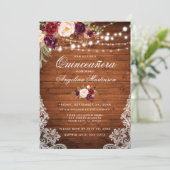 Rustic Quinceanera Wood Lights Lace Floral Invitation | Zazzle
