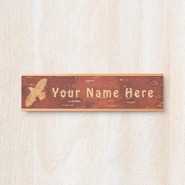 Rustic Raven On Inner Birch Bark Door Sign | Zazzle