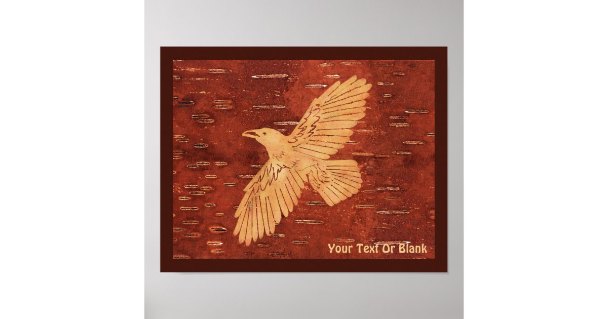 Rustic Raven On Inner Birch Bark Poster | Zazzle