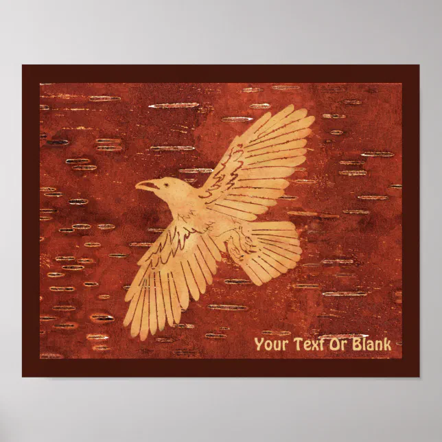 Rustic Raven On Inner Birch Bark Poster | Zazzle