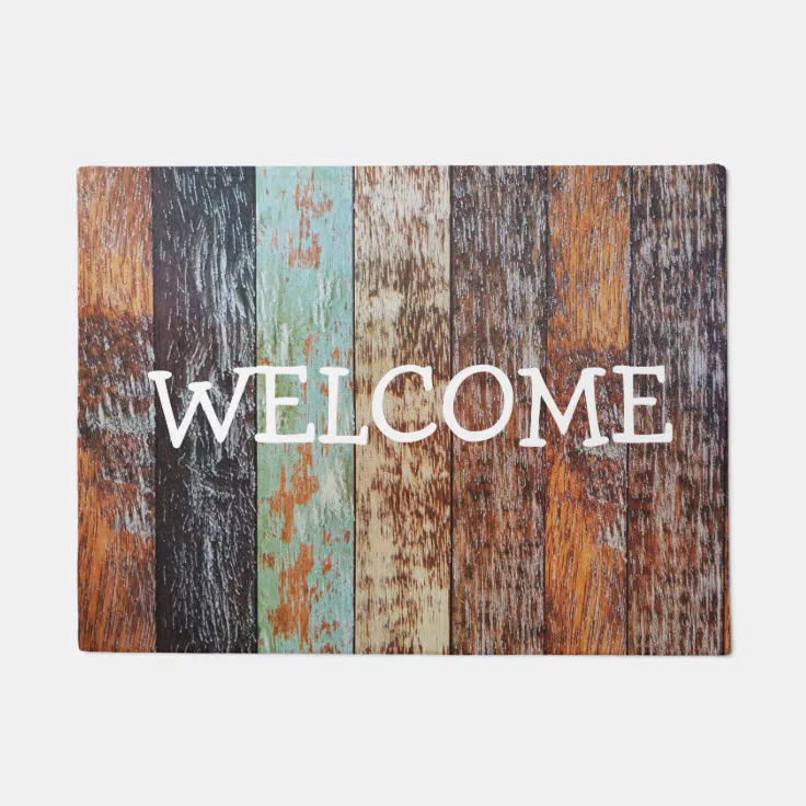 Rustic Reclaimed Wood Welcome Doormat | Zazzle