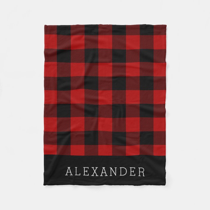 Rustic Red and Black Buffalo Check Monogram Fleece Blanket | Zazzle.com