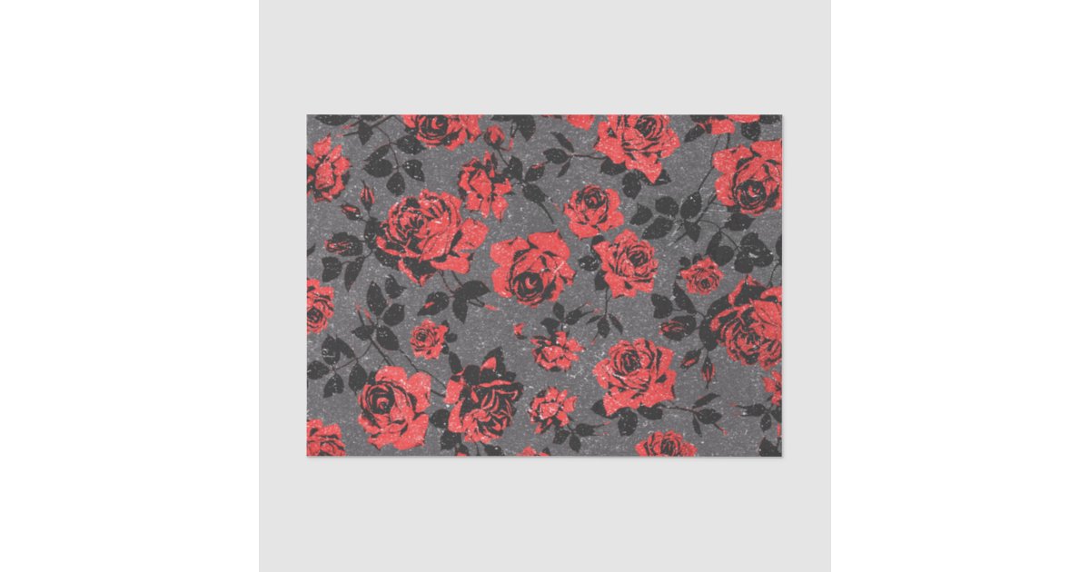 Rustic Red and Black Stem Rose Pattern Tissue Paper | Zazzle