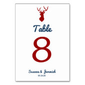 Rustic Red and Blue Buck Deer Wedding Reception Table Number | Zazzle
