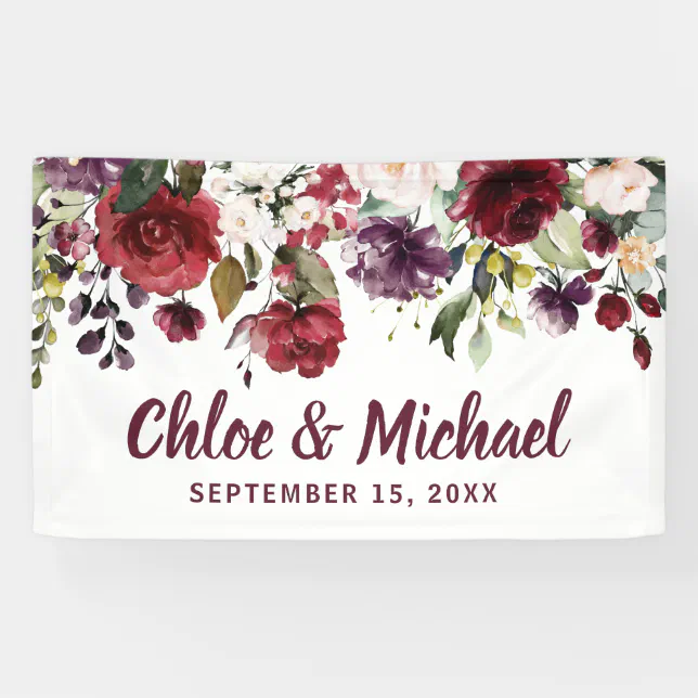 Rustic Red and Pink Floral Personalized Wedding Banner | Zazzle