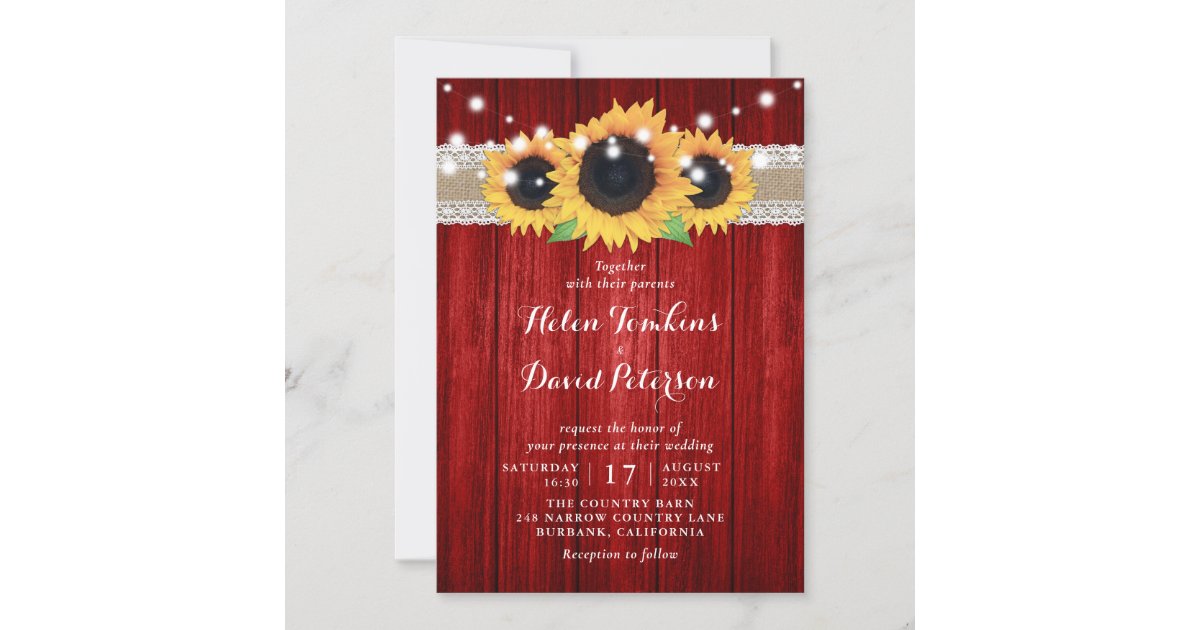 Rustic Red and Sunflower Wedding Invitations | Zazzle