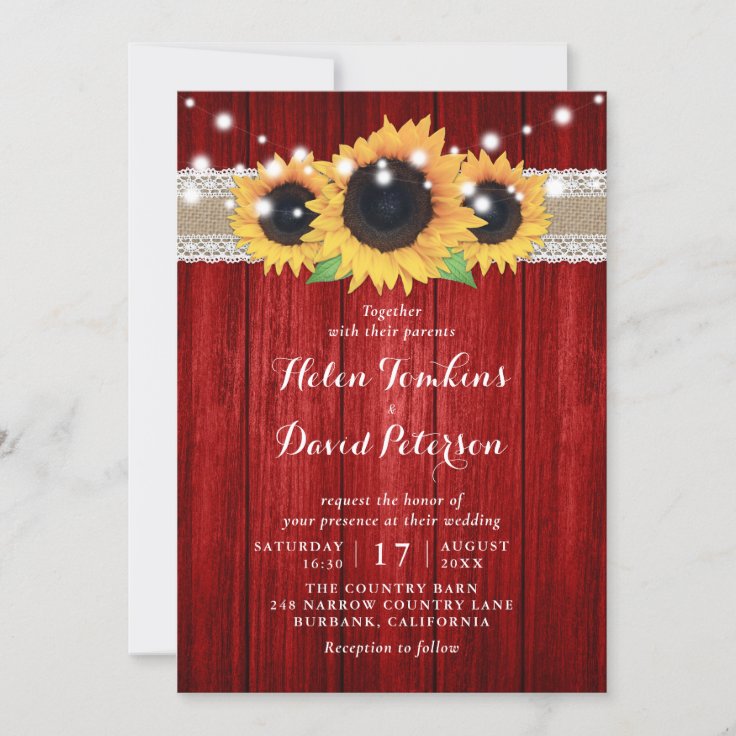 Rustic Red and Sunflower Wedding Invitations | Zazzle