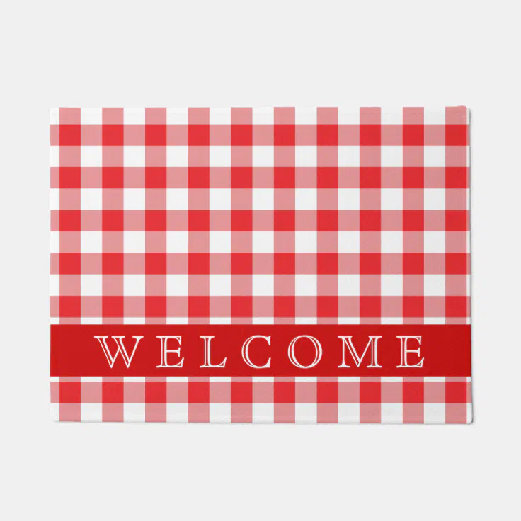 Rustic Red And White Plaid Welcome Doormat | Zazzle