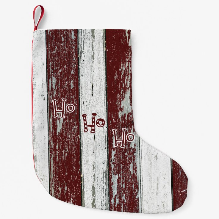 Rustic Red and White Striped Ho Ho Ho Small Christmas Stocking | Zazzle