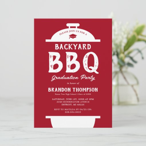 Rustic Red Backyard BBQ Graduation Party Invitation | Zazzle