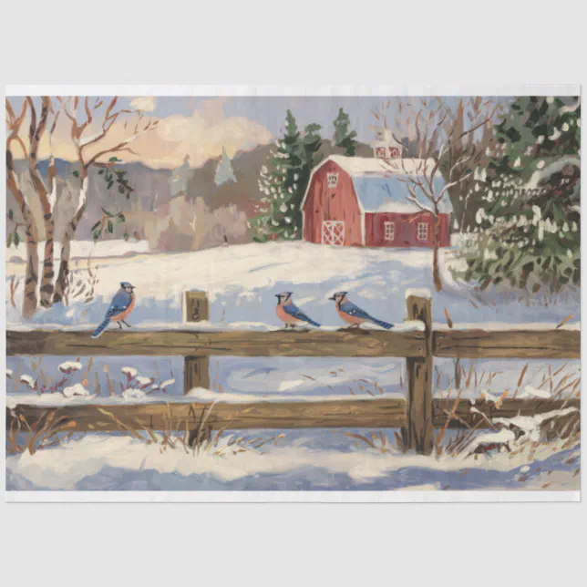 Rustic Red Barn Blue Jays Farmhouse Decoupage Tissue Paper | Zazzle