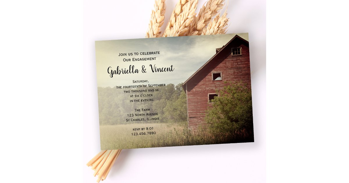 Rustic Red Barn Country Engagement Party Invitation | Zazzle