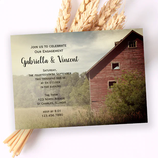 Rustic Red Barn Country Engagement Party Invitation | Zazzle