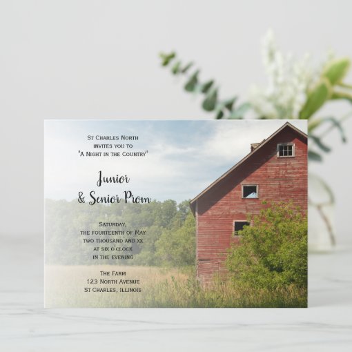 Rustic Red Barn Country Junior / Senior Prom Invitation | Zazzle