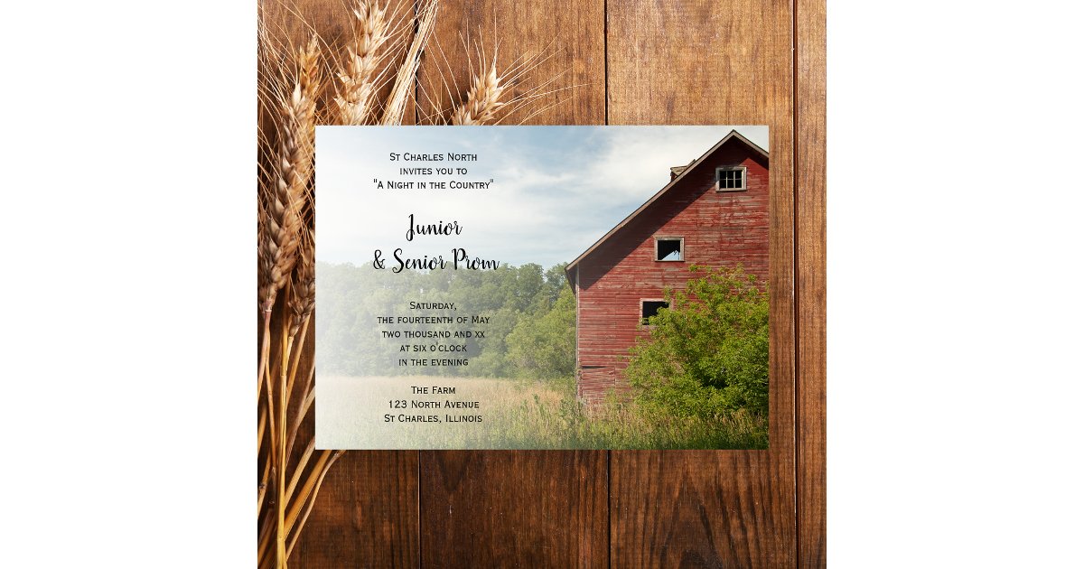 Rustic Red Barn Country Junior / Senior Prom Invitation | Zazzle