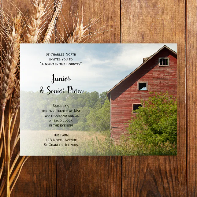 Rustic Red Barn Country Junior / Senior Prom Invitation | Zazzle