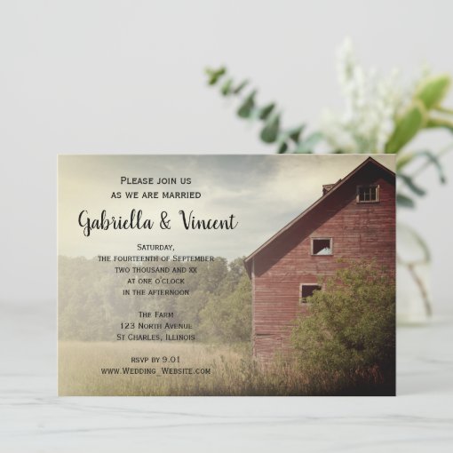 Rustic Red Barn Country Wedding Invitation | Zazzle