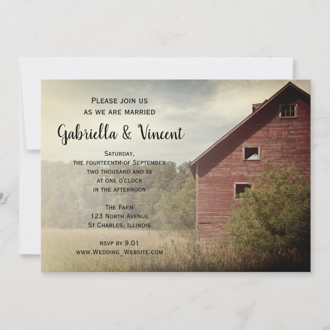 Rustic Red Barn Country Wedding Invitation | Zazzle