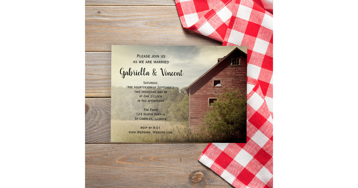 Rustic Red Barn Country Wedding Invitation | Zazzle