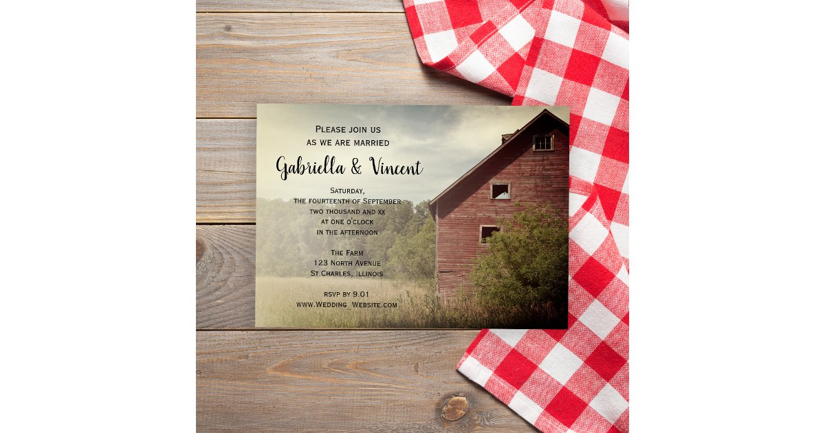 Rustic Red Barn Country Wedding Invitation | Zazzle