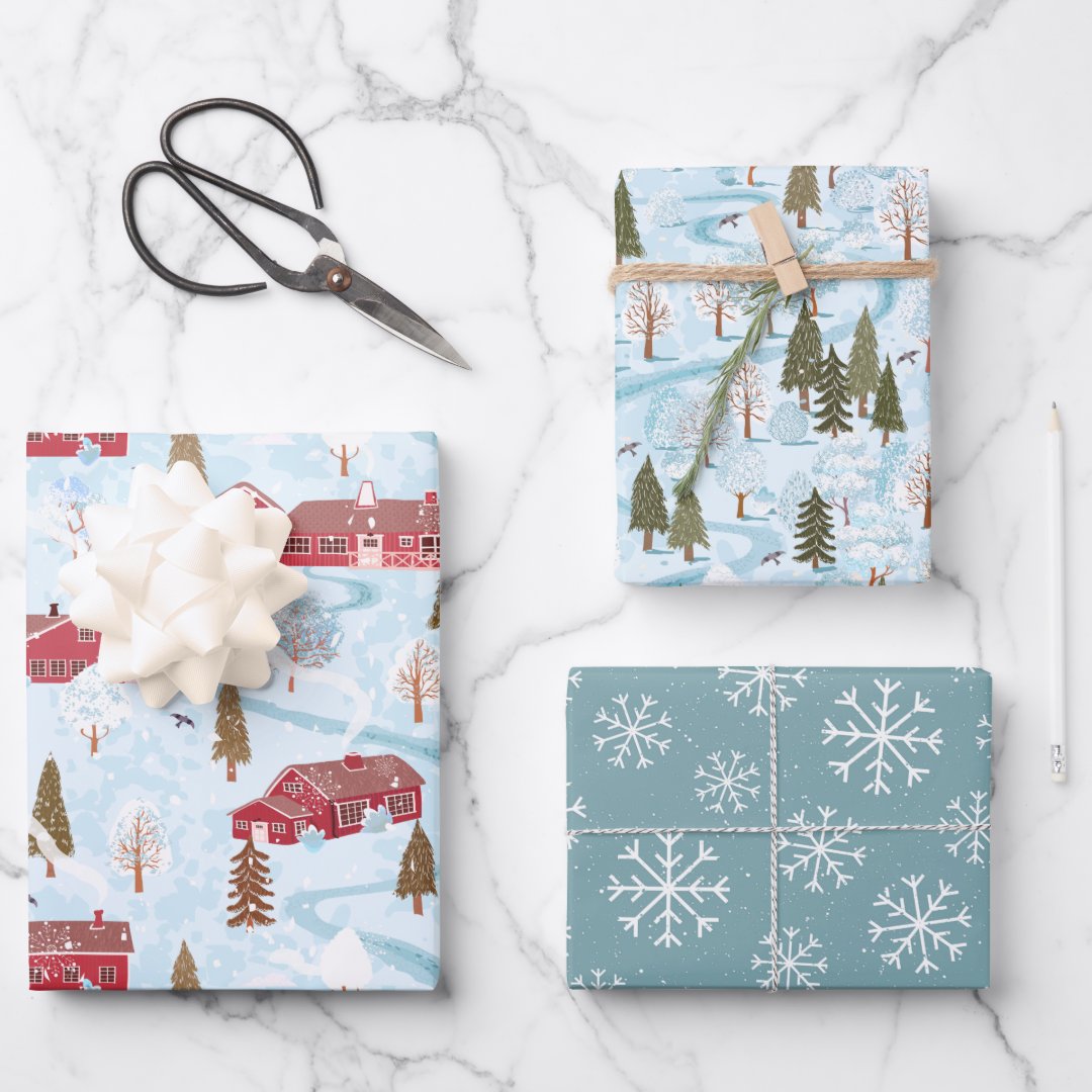 Rustic Red Barn Country Winter Christmas Wrapping Paper Sheets | Zazzle