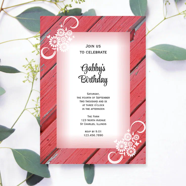 Rustic Red Barn Wood Country Birthday Party Invitation | Zazzle