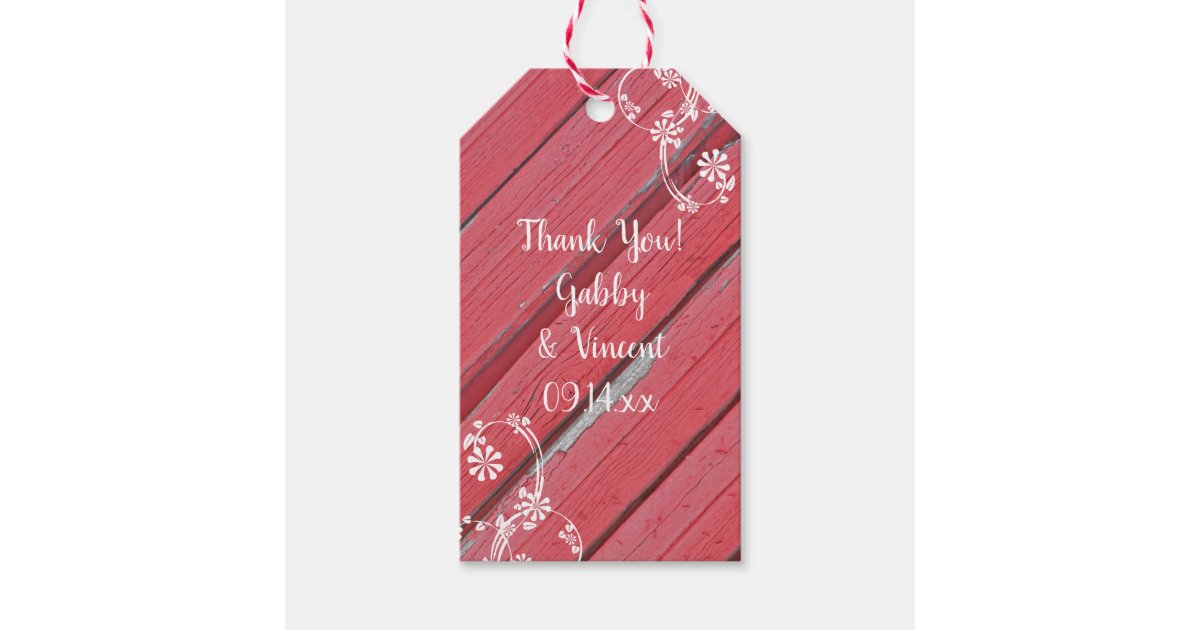 Rustic Red Barn Wood Country Wedding Favor Tag | Zazzle