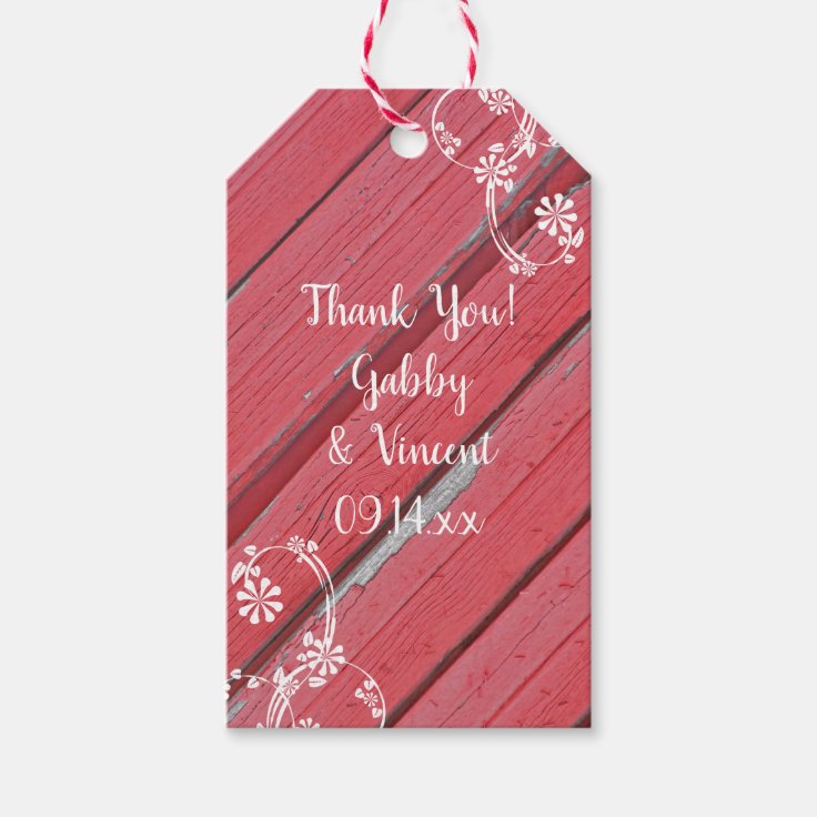Rustic Red Barn Wood Country Wedding Favor Tag | Zazzle