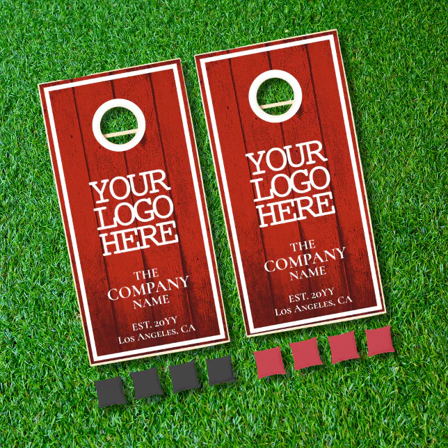 Rustic Red Barn Wood Planks Company Logo Cornhole Set | Zazzle