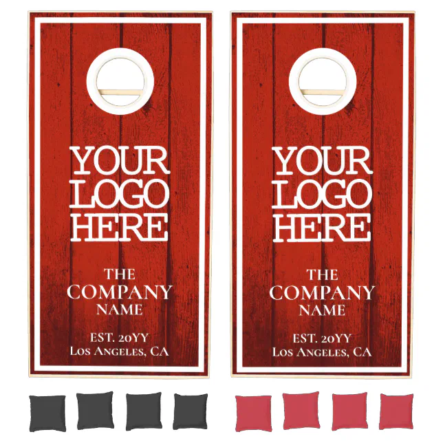 Rustic Red Barn Wood Planks Company Logo Cornhole Set | Zazzle