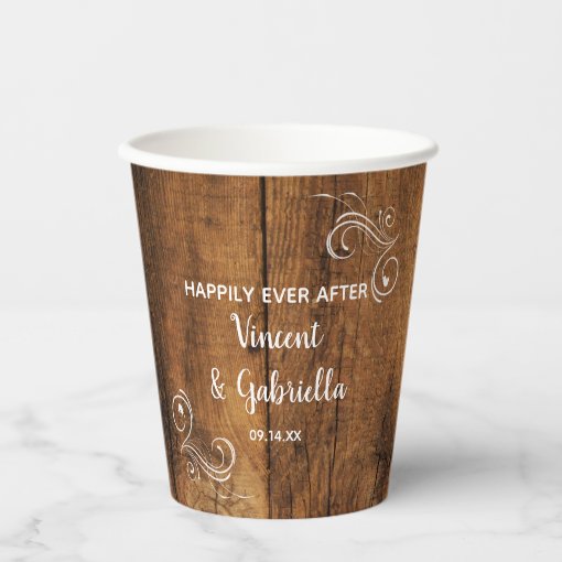 Rustic Red Barn Wood White Flowers Country Wedding Paper Cups | Zazzle