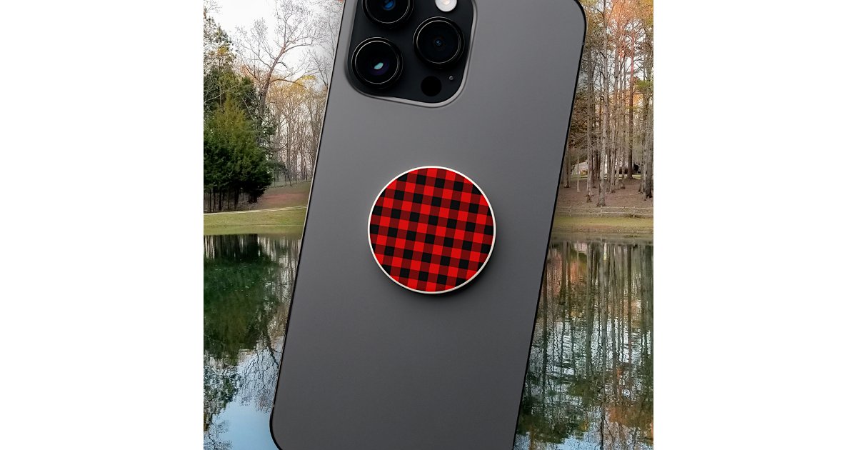 Rustic Red Black Buffalo Lumberjack Check Plaid PopSocket | Zazzle