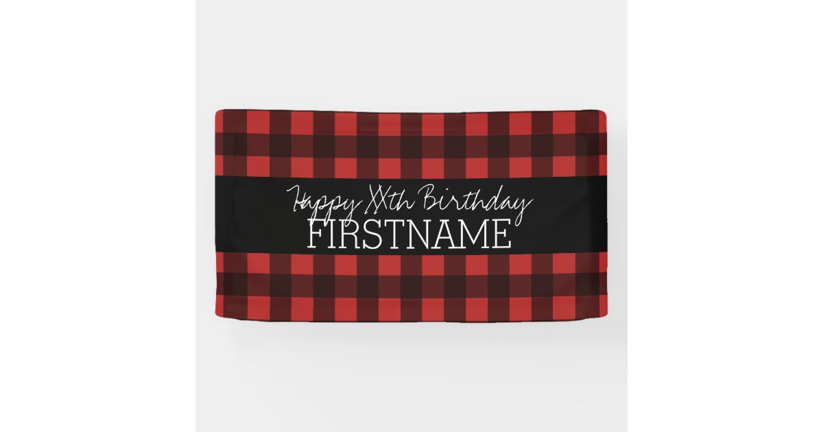 Rustic Red & Black Buffalo Plaid Birthday Party Banner | Zazzle