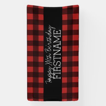 Rustic Red & Black Buffalo Plaid Birthday Party Banner | Zazzle
