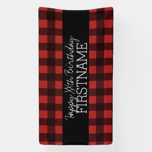 Rustic Red & Black Buffalo Plaid Birthday Party Banner | Zazzle
