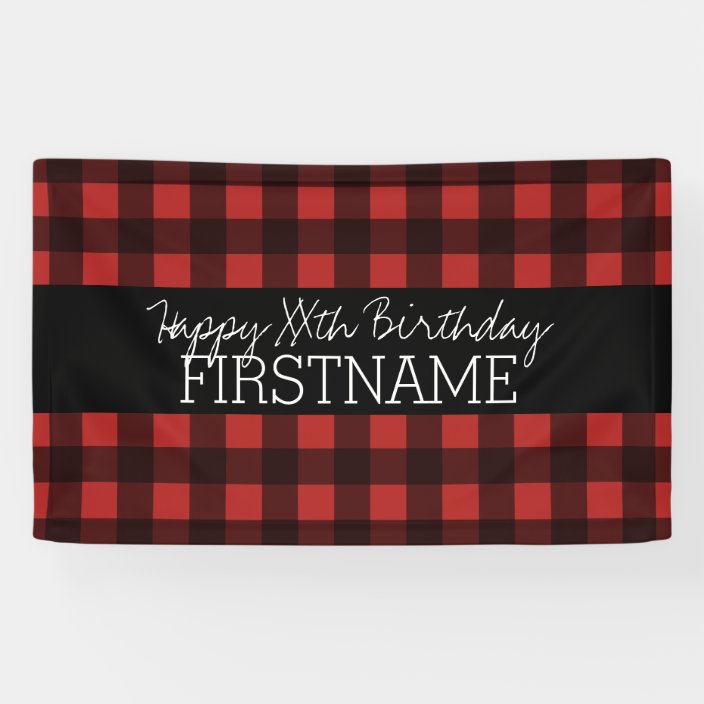 Rustic Red & Black Buffalo Plaid Birthday Party Banner | Zazzle.com