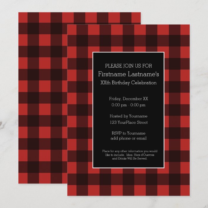 Rustic Red & Black Buffalo Plaid Birthday Party Invitation | Zazzle.com