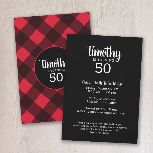 Rustic Red & Black Buffalo Plaid Birthday Party Invitation | Zazzle