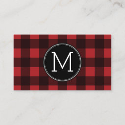 Rustic Red & Black Buffalo Plaid Pattern Monogram Business Card | Zazzle