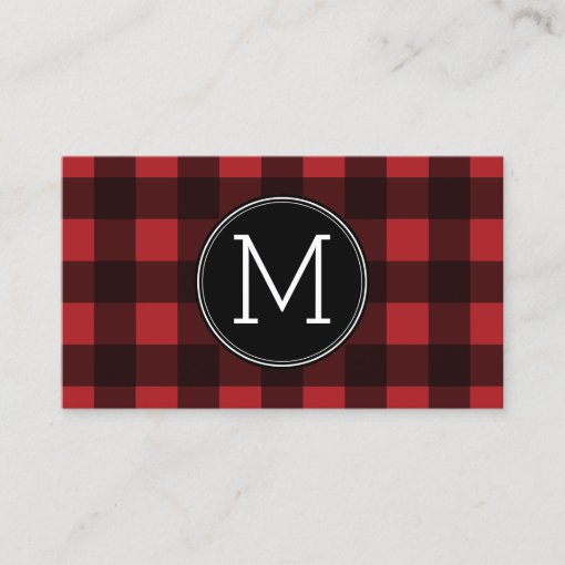 Rustic Red & Black Buffalo Plaid Pattern Monogram Business Card | Zazzle
