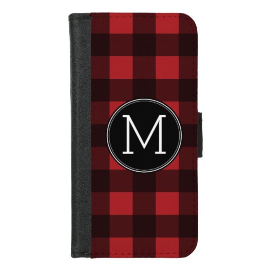 Rustic Red & Black Buffalo Plaid Pattern Monogram iPhone Wallet Case | Zazzle.com