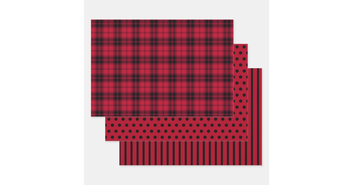 Rustic Red Black Buffalo Plaid Polka Dots Stripes Wrapping Paper Sheets ...