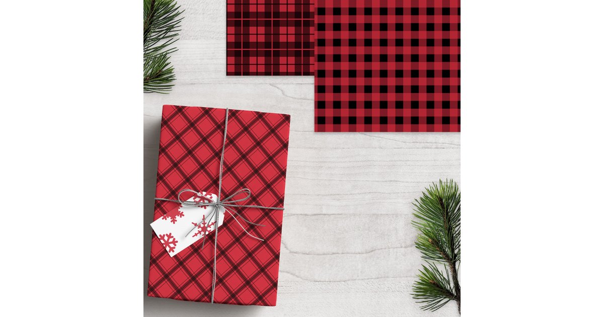 Rustic Red Black Plaid Buffalo Check Mixed Pattern Wrapping Paper ...