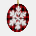 Rustic red black plaid pattern frosty snow flakes ceramic ornament | Zazzle