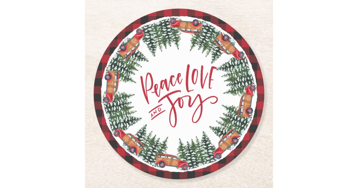Rustic Red Black Plaid Vintage Holiday Round Paper Coaster | Zazzle