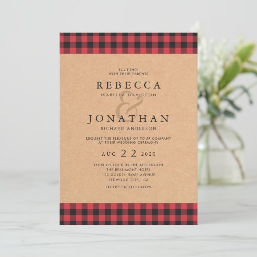 Rustic Red & Black Tartan Plaid Country Wedding Invitation | Zazzle