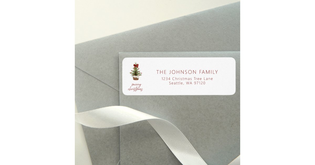 rustic red bow christmas tree return address label | Zazzle