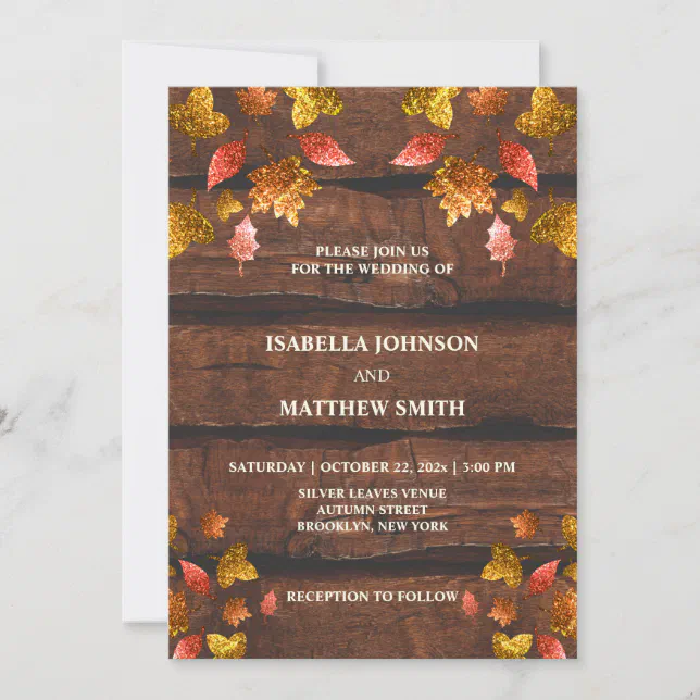 Rustic red brown gold leaves fall autumn Wedding Invitation | Zazzle