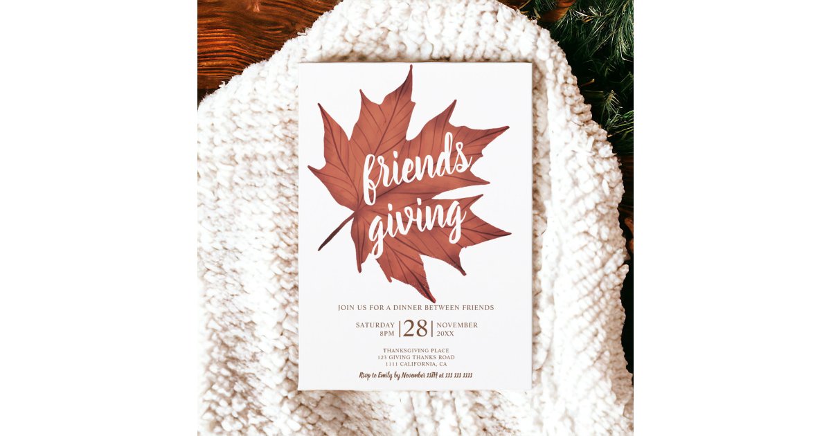 Rustic red brown maple leaf thanksgiving invitation | Zazzle