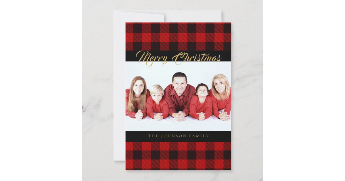 Rustic Red Buffalo Check Christmas Photo Cards | Zazzle